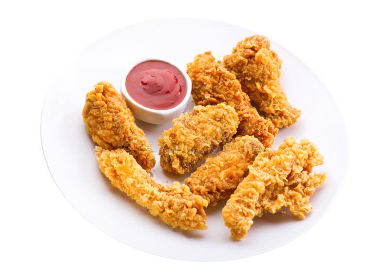 Plate of Fried Chicken with French Fries Isolated on White Background ...