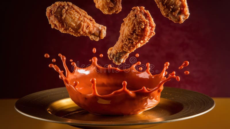 Plate of Fried Chicken with a Splash of Sauce Stock Illustration ...