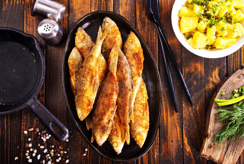 Plate of Fried Fish, Fried Fish and Potato Stock Photo - Image of ...
