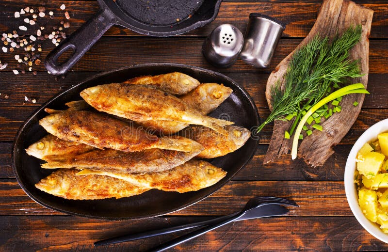 Plate of Fried Fish, Fried Fish and Potato Stock Photo - Image of ...