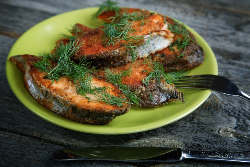 Plate with Fried Fish on a Table Stock Photo - Image of fast, plate ...