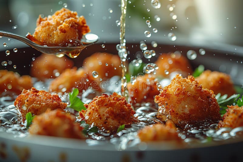 A Plate of Fried Food with a Spoonful of Sauce Stock Illustration ...