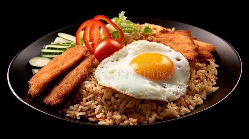 A Plate of Fried Rice with Chicken Chop and Fried Egg. Generative Ai ...