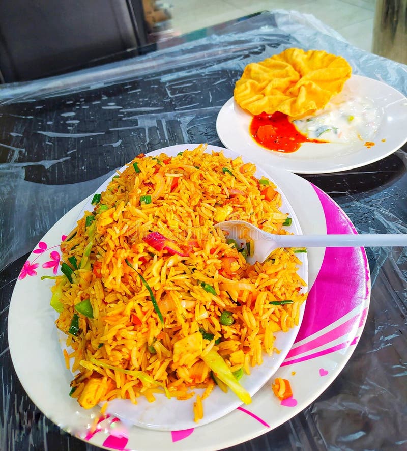 A Plate of Fried Rice Mixed with Egg and Shredded Chicken Stock Photo ...