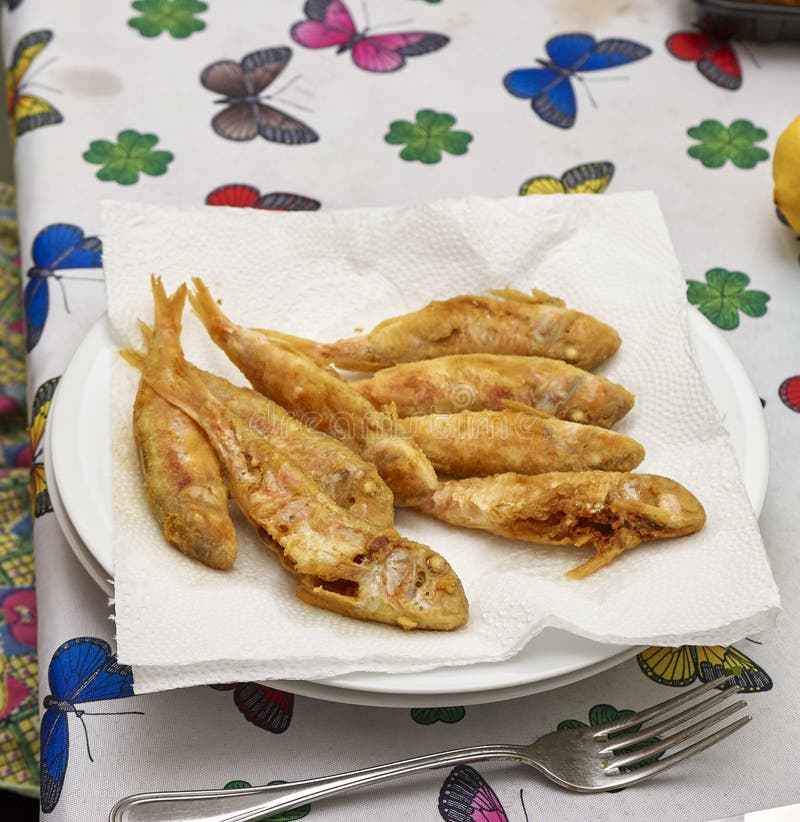 Plate of Fried Small Fish Red Mullet Stock Image - Image of dinner ...