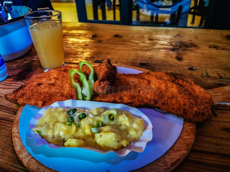 Plate of Fried Weiner Schnitzel and Potato Salad Stock Image - Image of ...