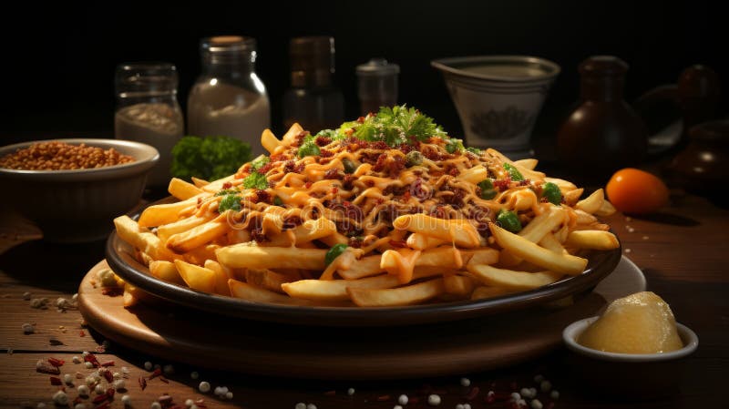 A Plate of Fries with Chili and Cheese. Generative AI. Stock ...