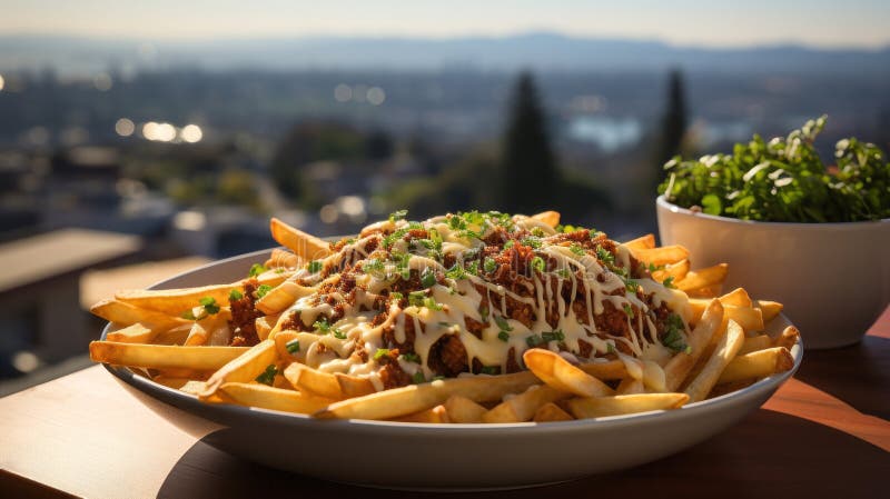 A Plate of Fries with Chili and Cheese. Generative AI. Stock ...