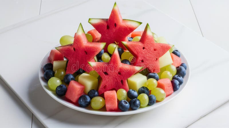 A Plate of Fruit Arranged in the Shape of Stars on a Table, AI Stock ...