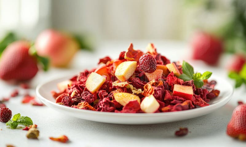 A Plate of Fruit with Strawberries, Apples, and Raspberries Stock Image ...