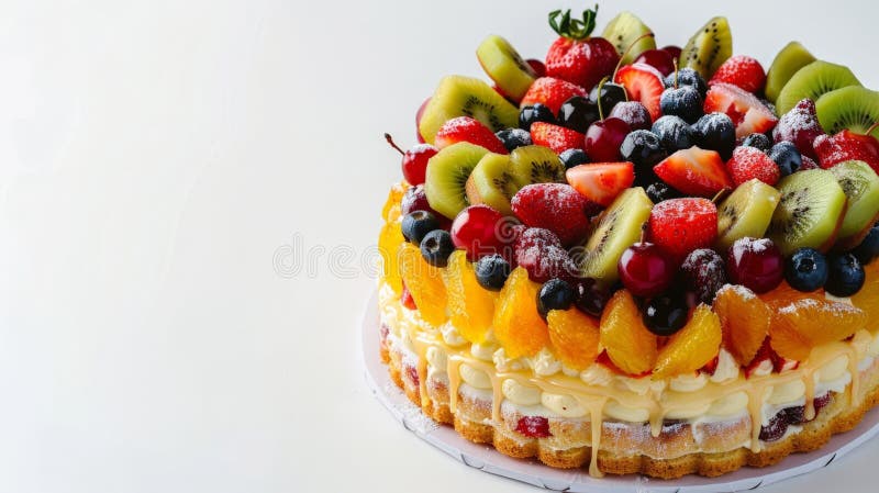 Plate with Fruit-topped Cake Stock Photo - Image of dessert, tasty ...