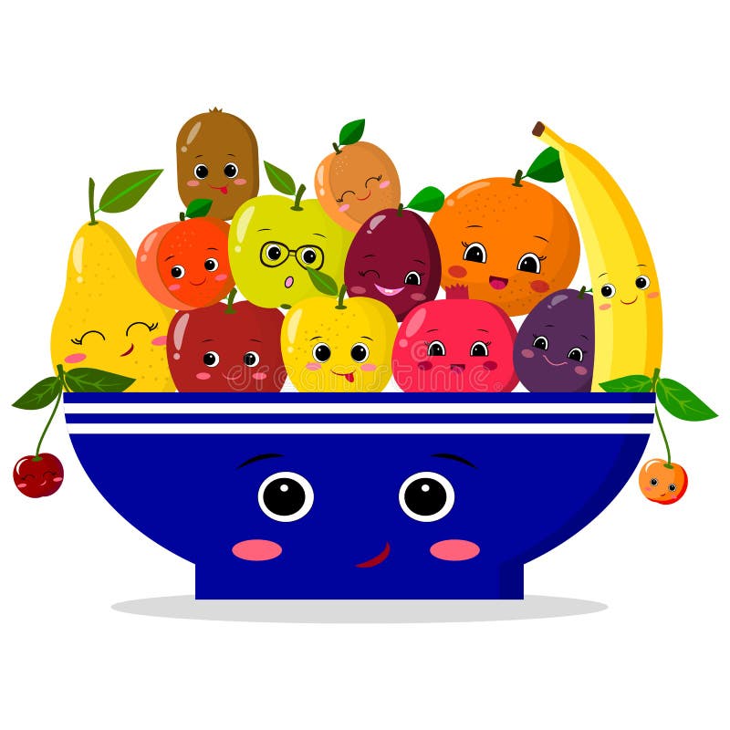 Plate with cartoon fruit stock vector. Illustration of lemon - 52606442