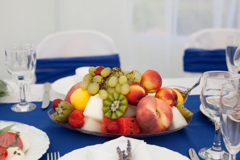 Plate with Fruits on the Table. Stock Image - Image of grapes, peach ...