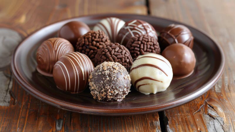 Plate Full of Chocolates on Table Stock Photo - Image of snack ...