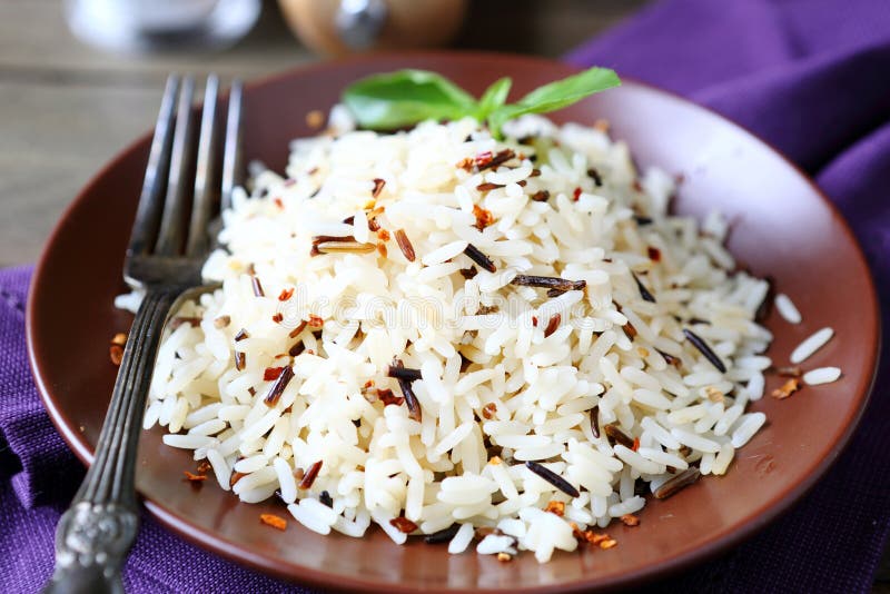Plate Full of Cooked Rice, White and Wild Stock Image - Image of tasty ...