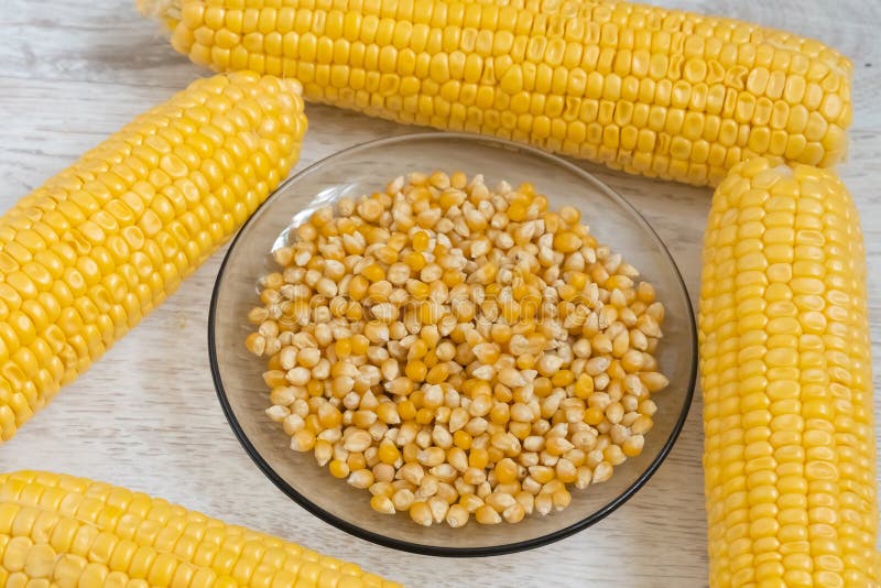 Plate Full of Corn Kernels in the Center of the Cob Close-up Stock ...