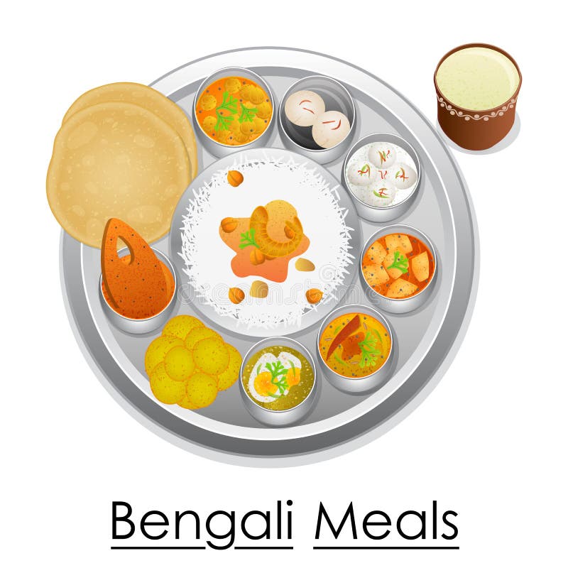 Traditional Bengali Cuisine and Food Meal Thali of West Stock Vector ...