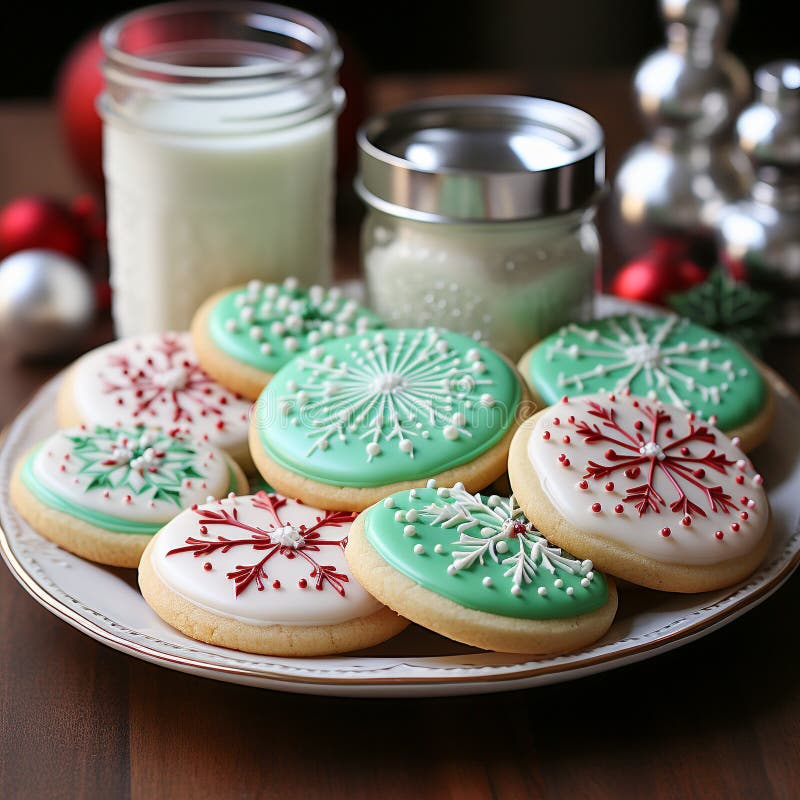 A Plate Full of Festive Christmas Cookies Stock Illustration ...