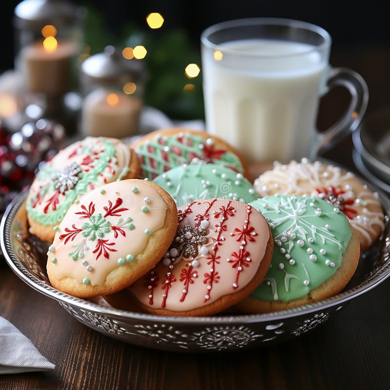 A Plate Full of Festive Christmas Cookies Stock Illustration ...
