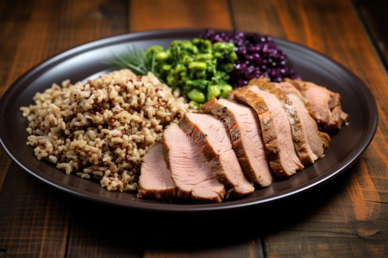 A Plate Full of Lean Meat and Whole Grains Stock Photo - Image of ...