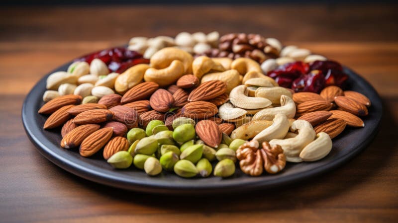 Plate Full Nuts Dried Fruits Ai Stock Photos - Free & Royalty-Free ...