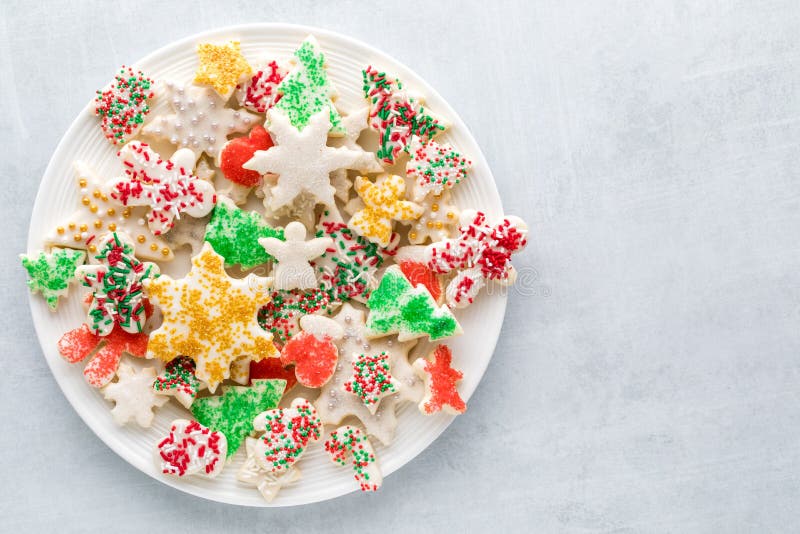 A Plate Full of Shortbread Cookies Decorated with Sprinkles. Stock ...