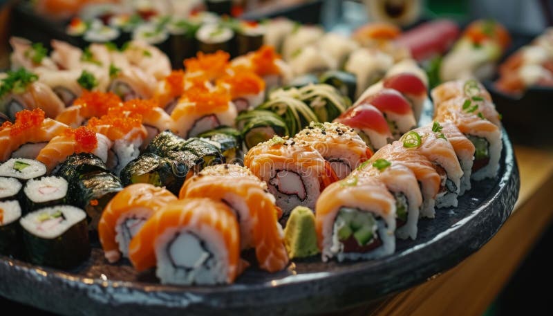 A Plate Full of Sushi Arranged in a Way To Suit the Different Tastes ...