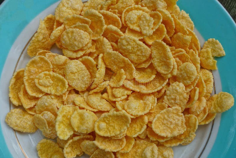 Plate Full of Yellow Dried Cornflakes Stock Photo - Image of health ...