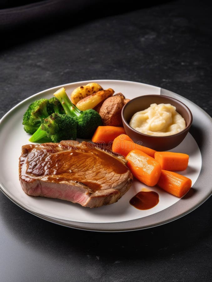 A Plate of Fully Cooked Labgrown Meat with a Side of Fresh Vegetables ...