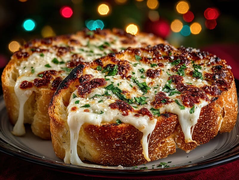 A Plate of Garlic Bread Topped with Melted Cheese Stock Photo - Image ...