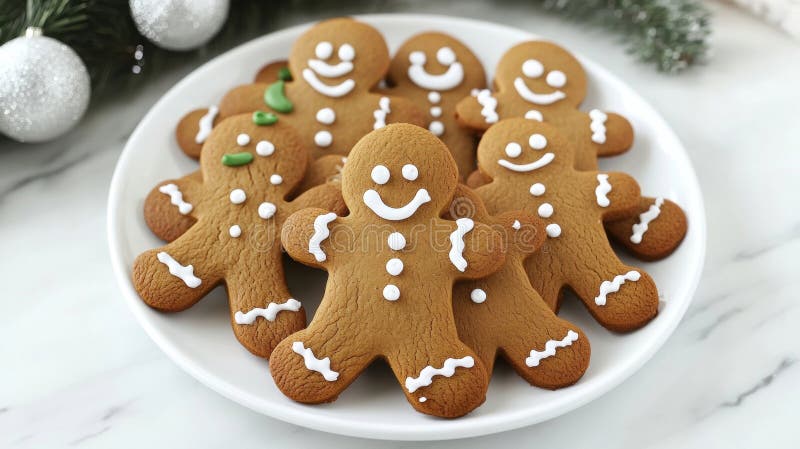 Plate of Gingerbread Men Cookies with Holiday Decorations Stock ...