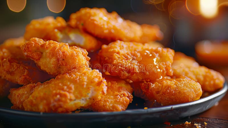Plate of Golden Brown Chicken Nuggets. Stock Photo - Image of breaded ...