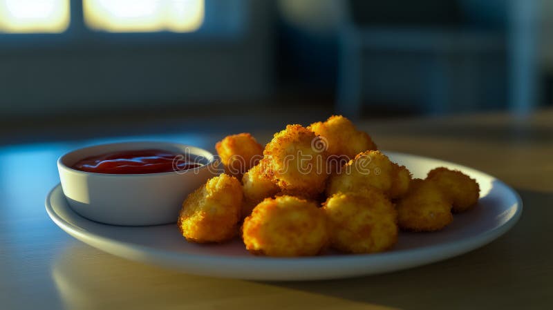 Plate of Golden, Crispy Chicken Nuggets Placed on a Clean, Simple Table ...