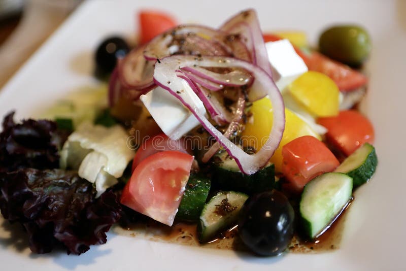 Plate with greek salad stock image. Image of celery, olive - 56126569