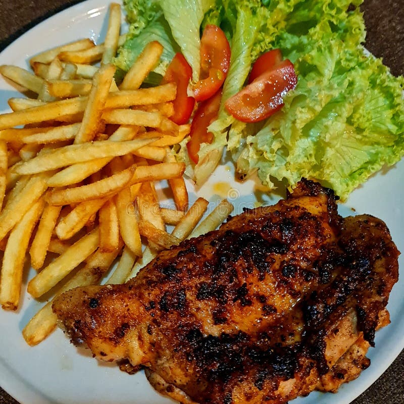Plate of Grilled Chicken Chop with Chips Stock Image - Image of ...