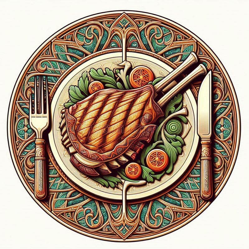 A plate of grilled mutton stock illustration. Illustration of card ...