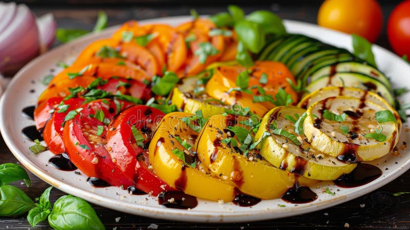 Plate of Grilled Vegetables on Table Stock Image - Image of cooked ...