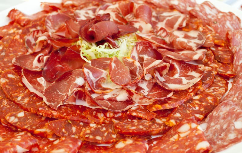 Plate of Ham and Spicy Salami Stock Image - Image of plate, buffet ...