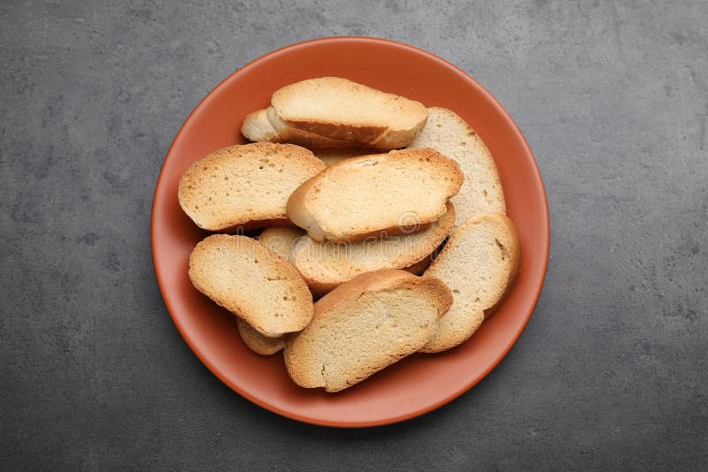 Plate of Hard Chuck Crackers on Grey Table, Top View Stock Image ...