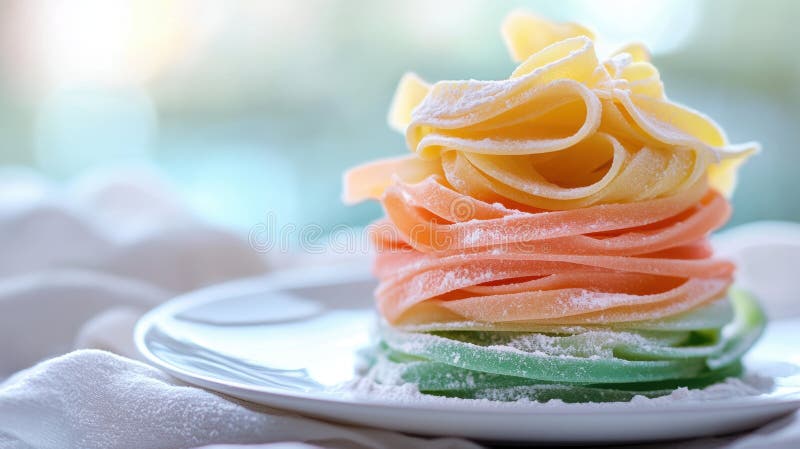 A Plate Holds a Tall Stack of Pasta, Showcasing Its Delicious Texture ...