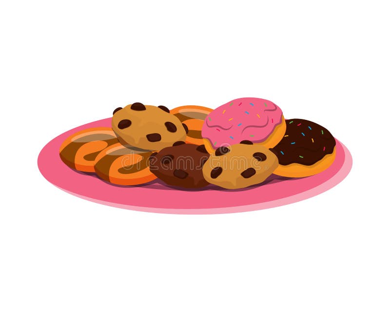 A Plate of Homemade Biscuits and Donuts Illustration Stock Vector ...