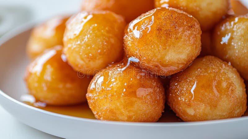 Plate of Honey-glazed Fried Dough Balls Stock Photo - Image of dough ...