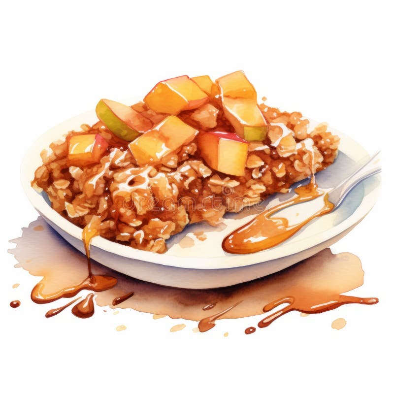 Watercolor Clipart: Crispy Ice Cream and Chips Plate on White ...