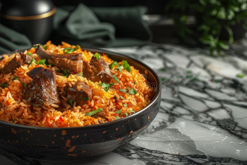 A Plate of Kabsa on a Marble Countertop Stock Photo - Image of indian ...
