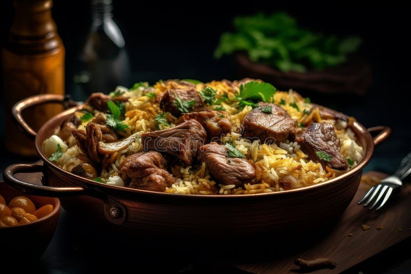 A Plate of Kabsa on a Marble Countertop Stock Illustration ...