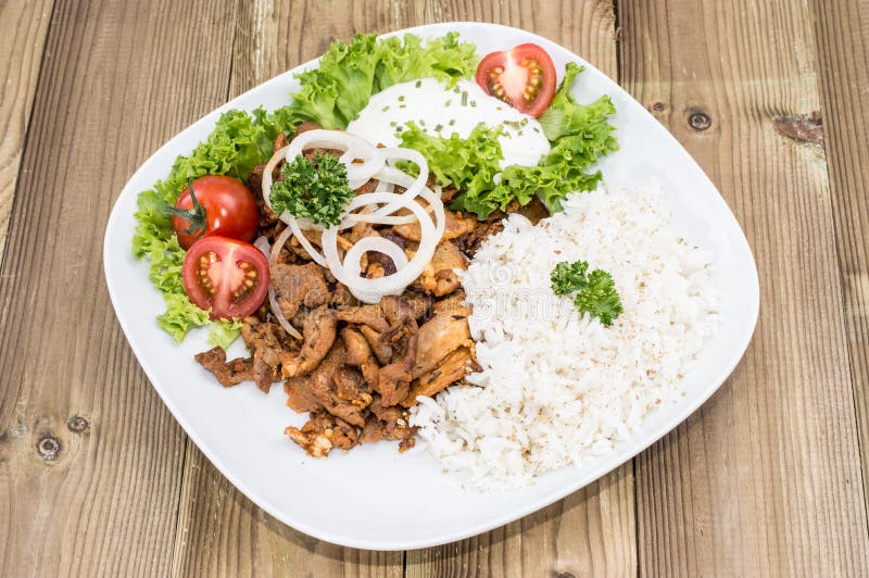 Plate with Kebab and Rice on White Stock Photo - Image of arabic ...