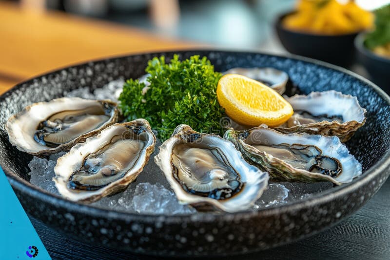 A Plate of Kumamoto Oysters, Fresh and Appetizing, Seafood Theme Stock ...