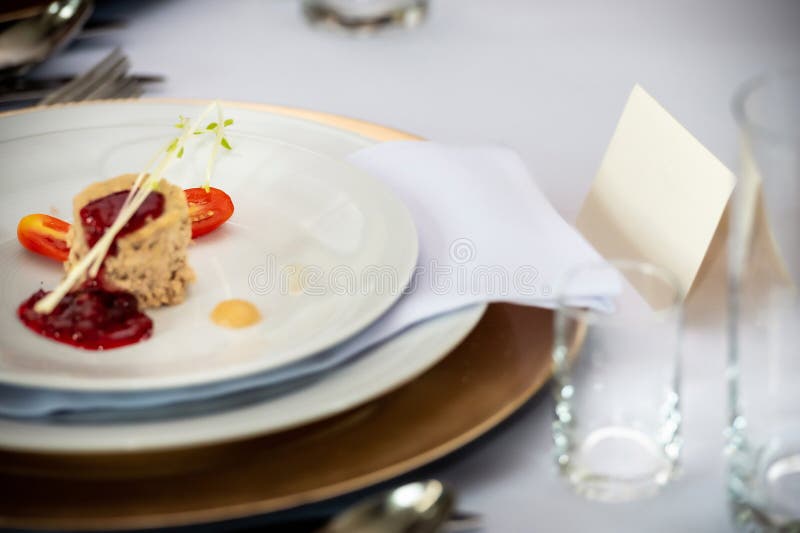 A Plate and a Label on the Table Stock Image - Image of romance, flower ...