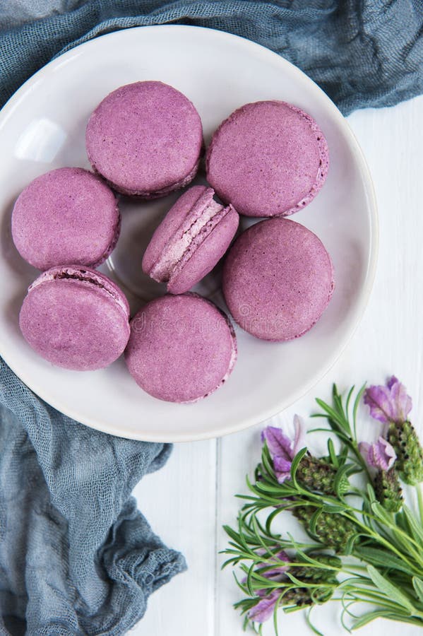 Plate with Lavender Macarons Stock Image - Image of macarons, cake ...