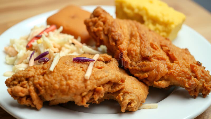A Plate of Leftover Fried Chicken Served with a Side of Coleslaw and ...